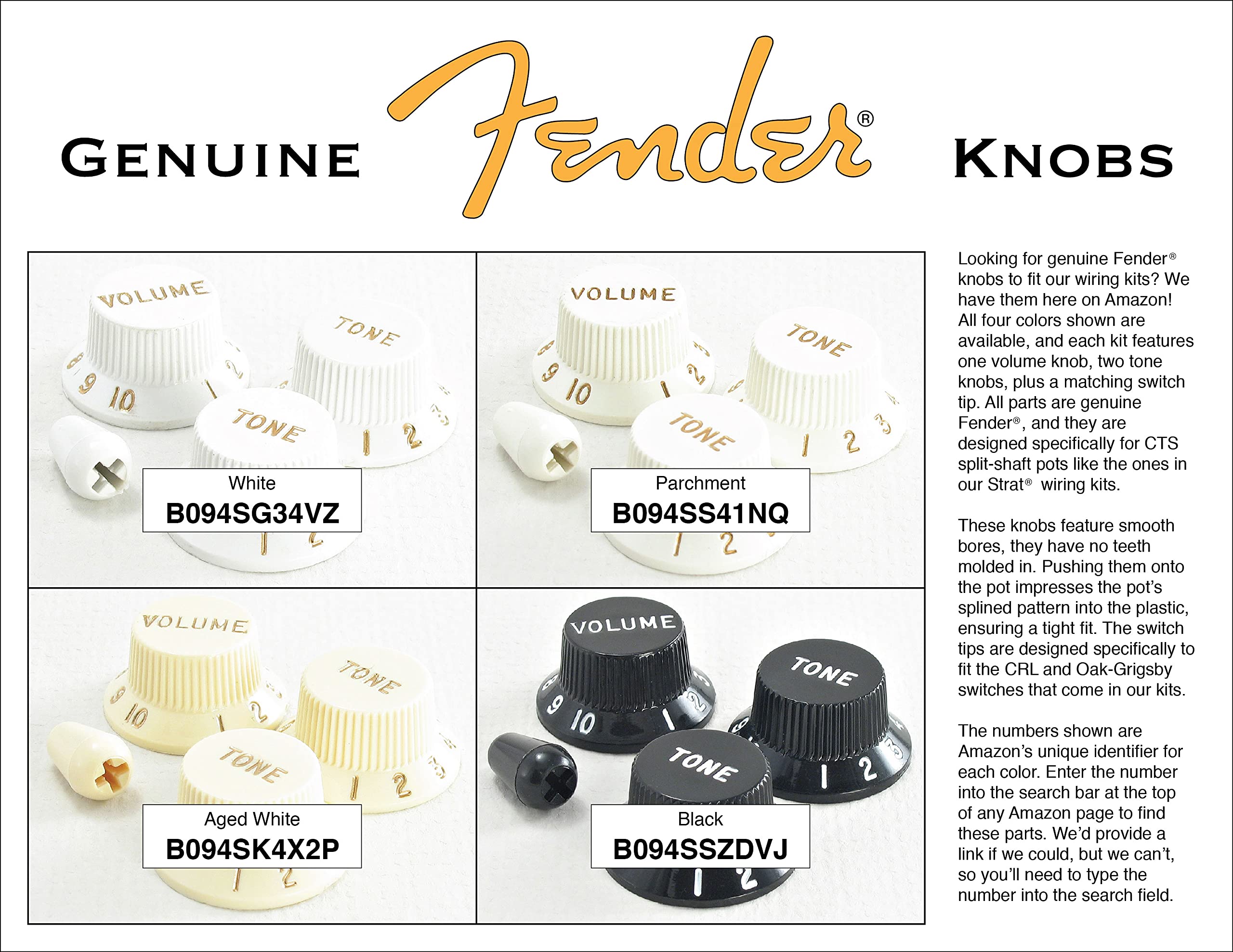 ToneShaper Fender Knob Set, Strat, Black