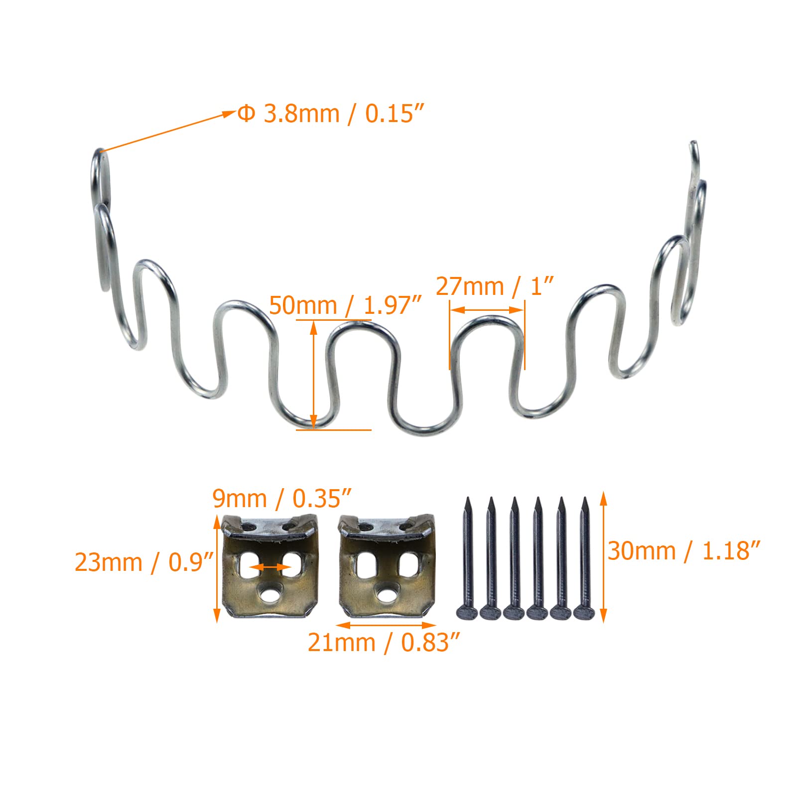 Coshar 3Pcs 16-Inch Sofa Upholstery Spring Replacement, Furniture Recliner Couch Repair Set, Screws and Clips Included - Silver