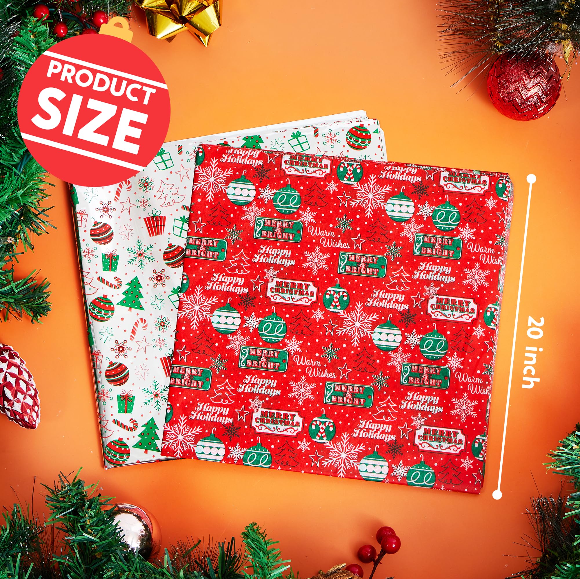 JOYIN 150 Sheets Tissue Paper Assortement Classic Christmas Design, present Wrap Paper, Accessory for Gift Boxes, Gift Wrapping Bags and Wine Bottles