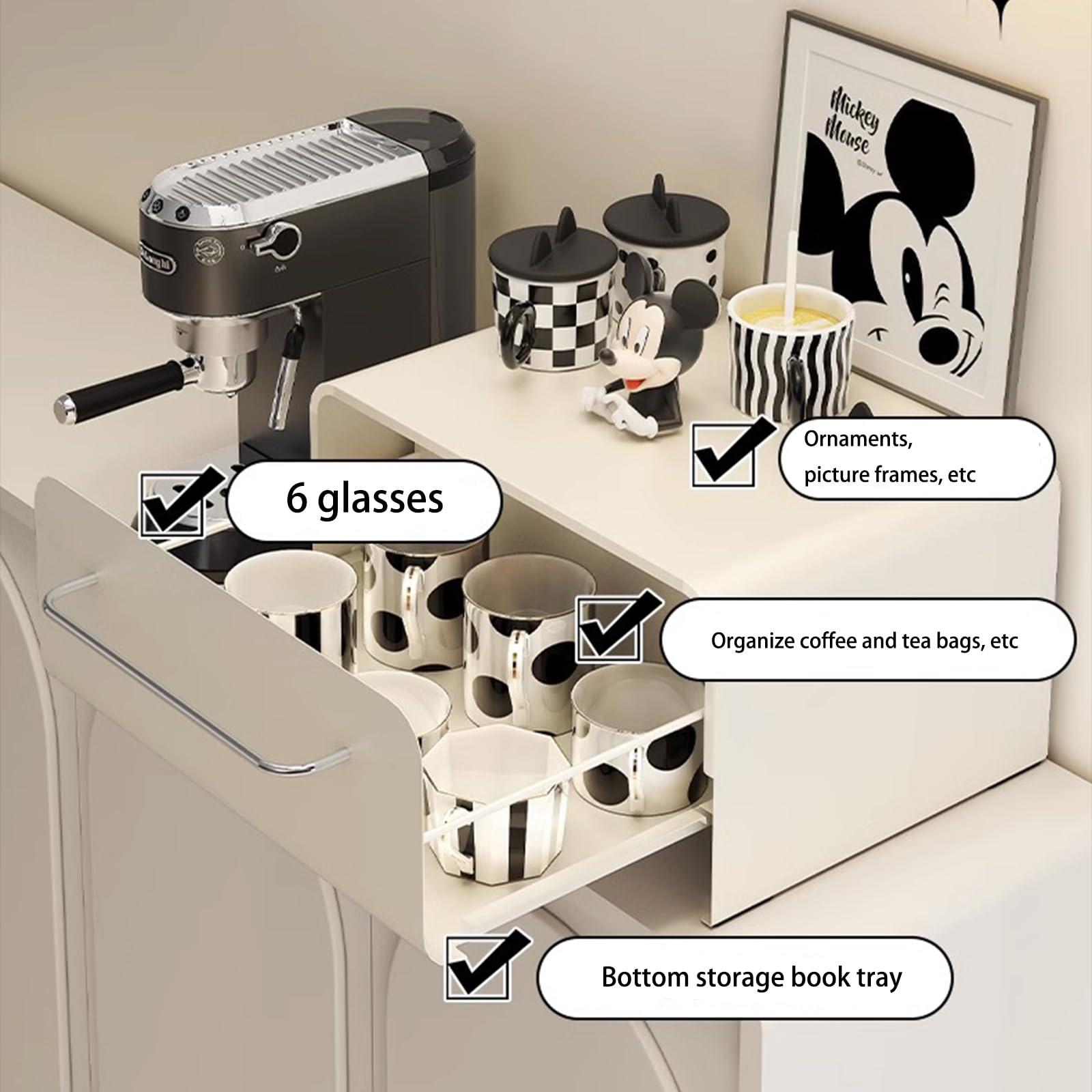 K Cup Holder, Coffee Pod Storage Organizer Drawer for Counter for for Kitchen Office Break Rooms Coffee Bar (White, Handle Storage Rack)