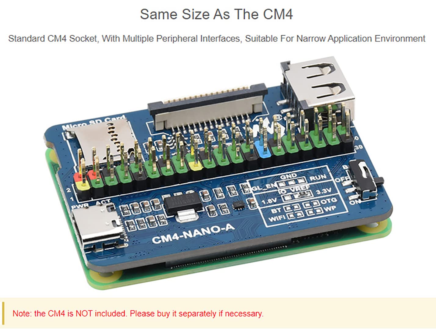 Nano Base Board (A) for Raspberry Pi Compute Module 4 Lite/eMMC,with Raspberry Pi 40PIN GPIO Interface, USB 2.0, MIPI CSI-2 Port