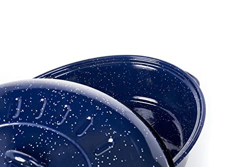 IMUSA USA 18" Traditional Vintage Style Blue Speckled Enamel on Steel Covered Oval Roaster