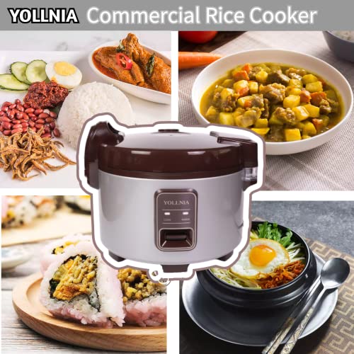 YOLLNIA Commercial Large Rice Cooker & Food warmer | 13.8QT/65 Cup cooked rice | Non-stick Inner Pot |Auto Warmer Mode |1350W Fast Cooking