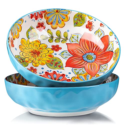Serving Bowls Set Of 2,10 Inch Large Ceramic Salad Bowls 75 Oz, Pasta Sevring Bowl Fruit Salad Bowls,Serving Dishes for Entertaining,Microwave Safe