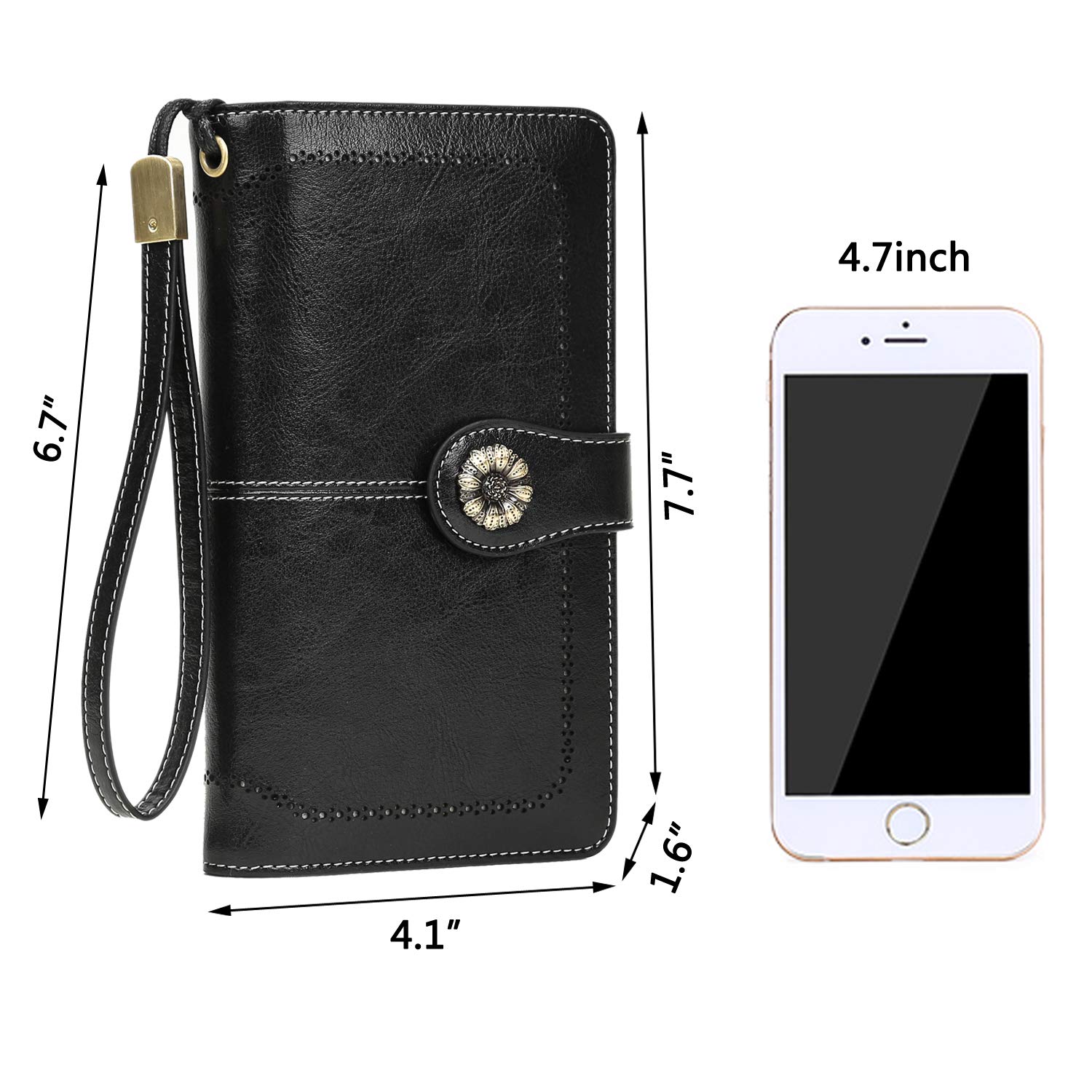 Pearl Angeli Wristlet Wallets for Women Waxy Leather Credit Card Wallet with Rfid Blocking