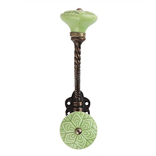 Indian Shelf 4 Pack Farmhouse Coat Hook | Green Wall Hooks for Hanging | Ceramic Double Robe Hooks | Wheel Modern Towel Hooks [3.17 cm]