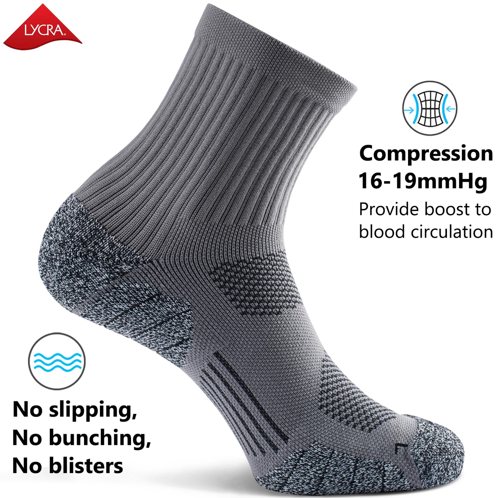 CWVLC Unisex Cushioned Compression Sport Quarter Socks, 4-pairs (Black2,Grey2,Royal Blue2,White2), M