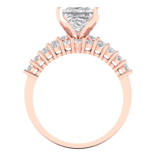Clara Pucci 2.66 ct Princess Cut Genuine Lab Grown Diamond SI1-SI2 18K Rose Gold Engagement Wedding Bridal Set Ring band Set size 4