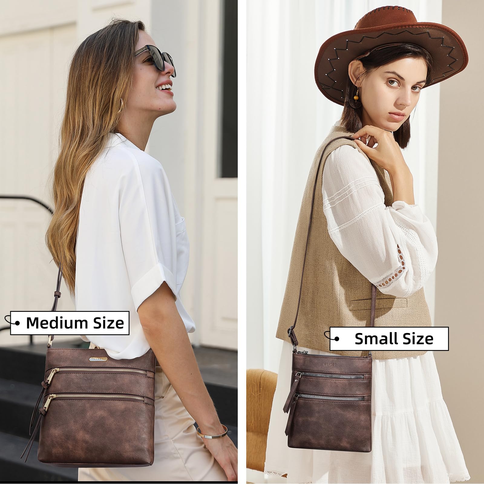 CLUCI Crossbody Purses for Women, Zipper Pocket Adjustable Strap, Soft Leather Women's Shoulder Handbags