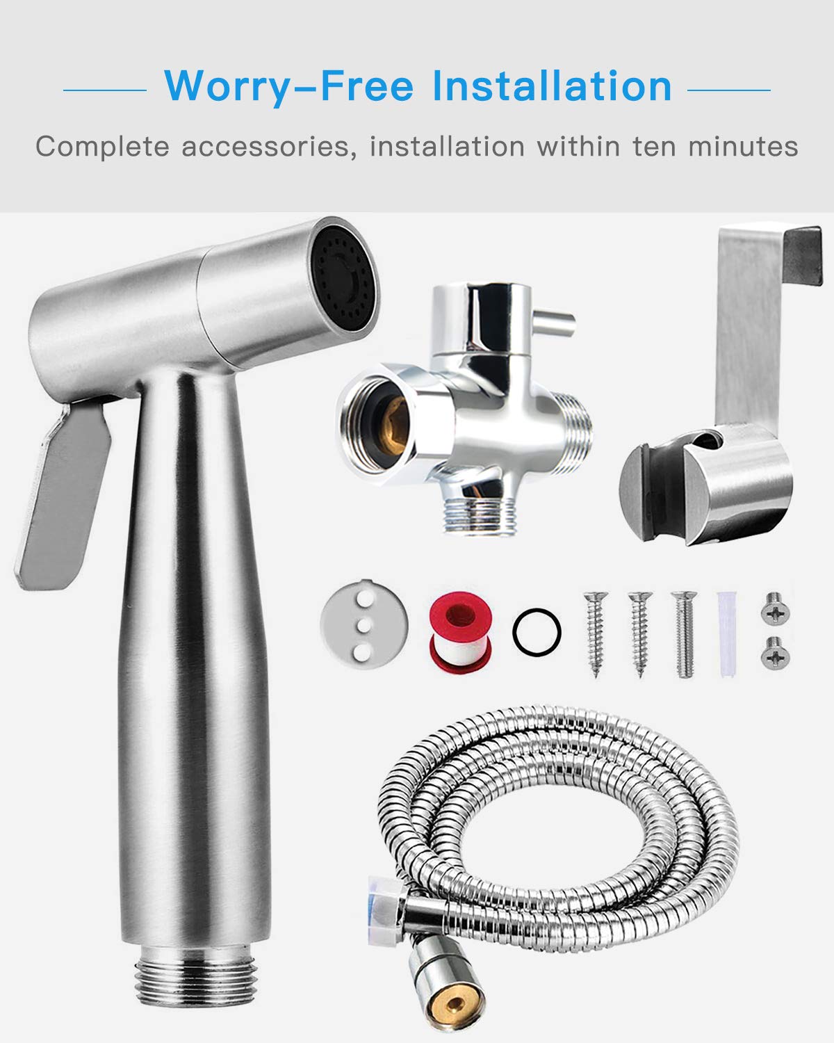 Handheld Bidet Toilet Sprayer Set Premium Brushed Stainless Steel Sprayer for Bidet Attachment Cloth Diaper Sprayer Set,Bathroom Toilet Cleaning…