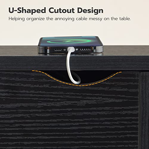 HOOBRO Side Table, Flip End Table with Charging Station and Shelves, USB Ports & Power Outlets, Narrow Nightstand for Small Spaces, Stable and Sturdy, for Living Room, Black BK341BZ01