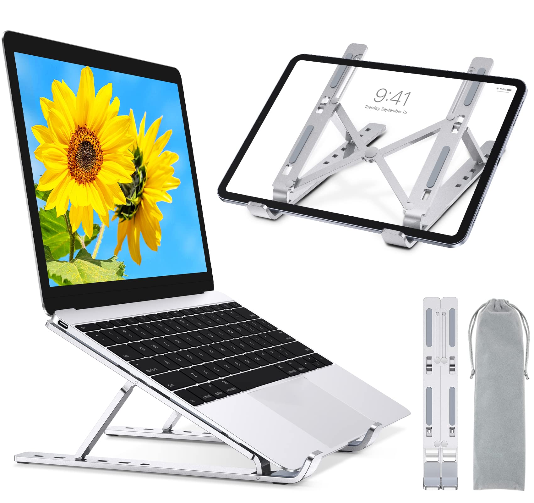 COMSOON Laptop Stand, Adjustable Portable Laptop Holder for Desk, Cooling Aluminum Ventilated Notebook Riser Compatible with MacBook Air Pro, Dell XPS, More 10-15.6 inches PC Computer, Tablet, iPad
