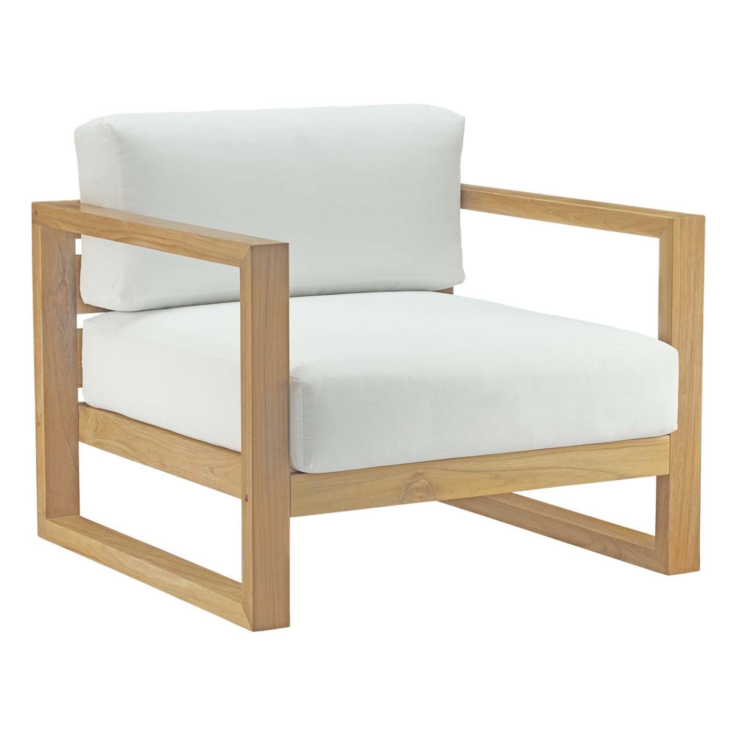 Modway Upland Teak Wood Outdoor Patio 6-Piece Sectional Sofa Set with Cushions in Natural White