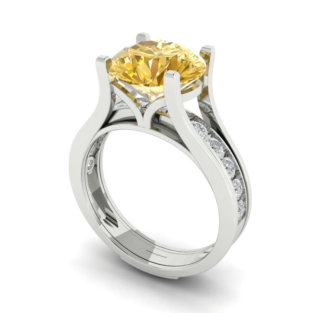 Clara Pucci 2.89ct Round Cut Solitaire Natural Citrine Engagement Promise Anniversary Bridal Ring Band set Sliding 14k White Gold 9
