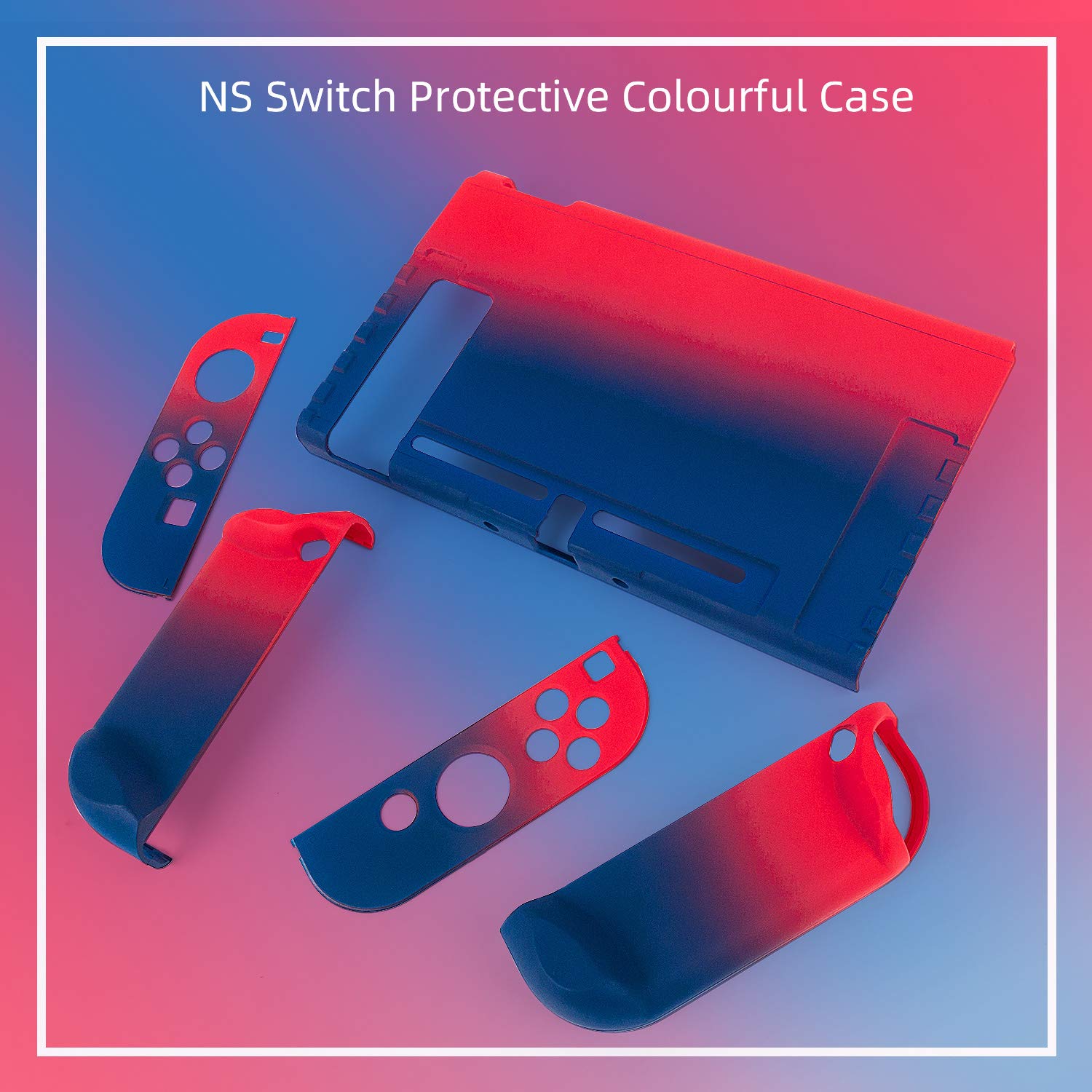 Cybcamo Protective Case Cover for Nintendo Switch, Hard Shell Case Handheld Grip for Nintendo Switch Console and Joy-Con Controllers with 2 Thumbsticks (Red & Blue)