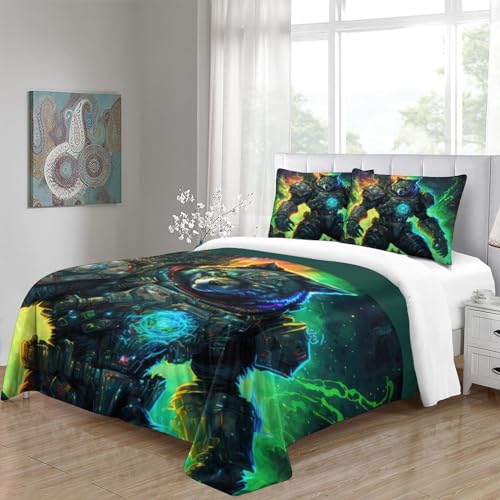 Cosmic Space Wolves 3D Printed Duvet Cover Quilt Cover Bedding Set Comforter Covers for Childrens and Adults with Pillowcases 3 Pieces Microfiber with Zipper Closure Twin(173x218cm)
