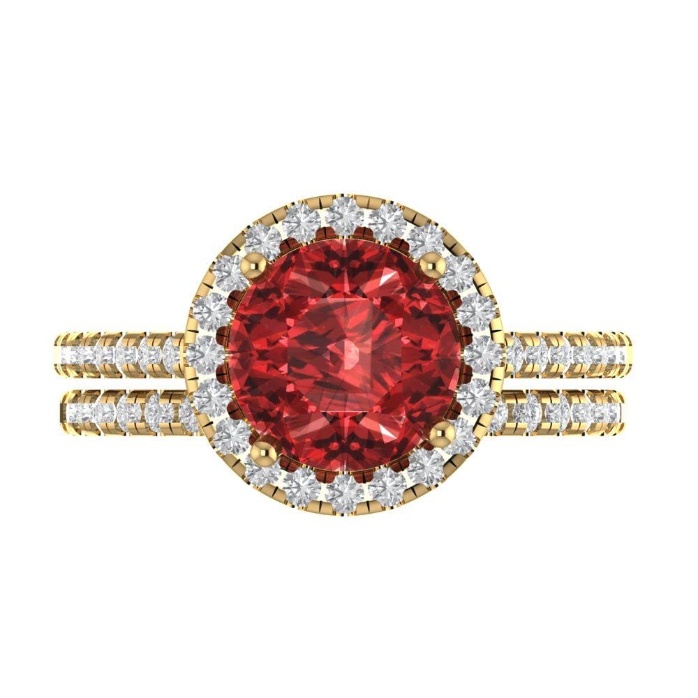 Clara Pucci 2.82 ct Round Cut Halo Solitaire Natural Red Garnet Designer Art Deco Statement Wedding Ring Band Set 18K Yellow Gold 7