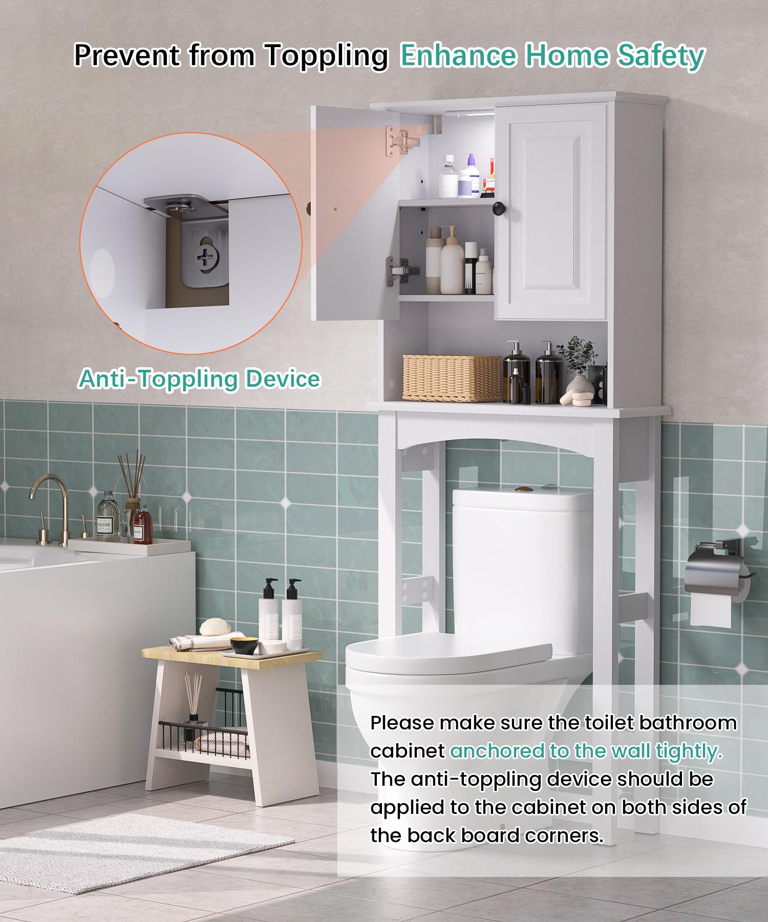 HAIOOU Over The Toilet Storage Cabinet with Motion Sensor LED Light, Double Door Bathroom Essentials Storage Organizer Space-Saving Toilet Rack with Buffering Hinges, Adjustable Shelf - Expresso