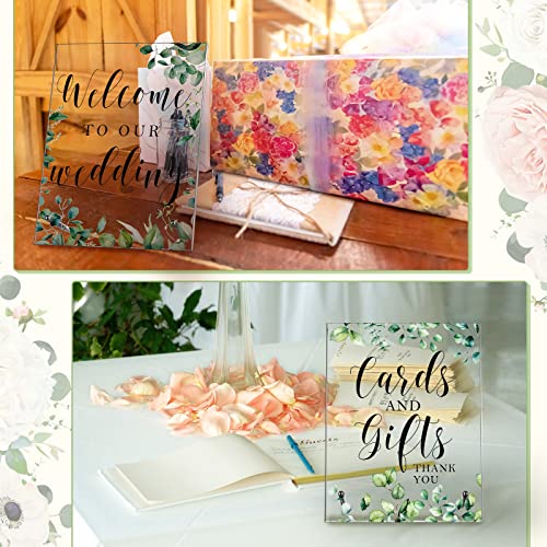 Set of 4 Acrylic Wedding Signs Wedding Reception Decorations with Stand Clear Table Decoration Signs with Holder for Ceremony Event Party Display Entrance Card Sign Table Centerpiece Decor 7 x 9 Inch