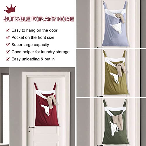 GyiHoong 100% Linen Door Hanging Laundry Hamper Bag, 20x27 Inch Hanging Laundry Bag with Front Pocket, Space Saving Over the Door Laundry Hamper(Green)