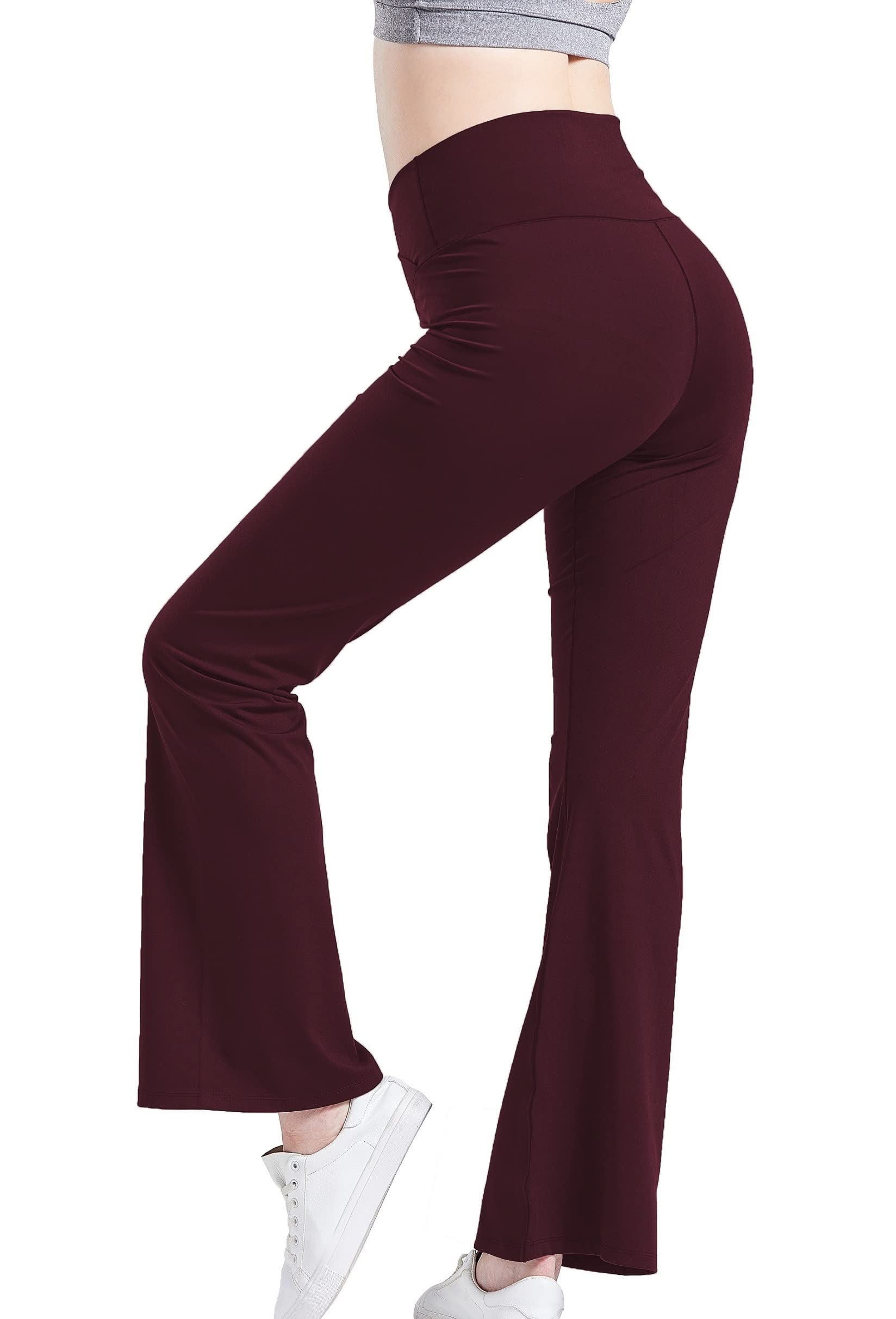 DANI CHINS Women's Casual Bootcut Yoga Pants V Crossover High Waisted Flare Workout Leggings (Burgundy, XL)