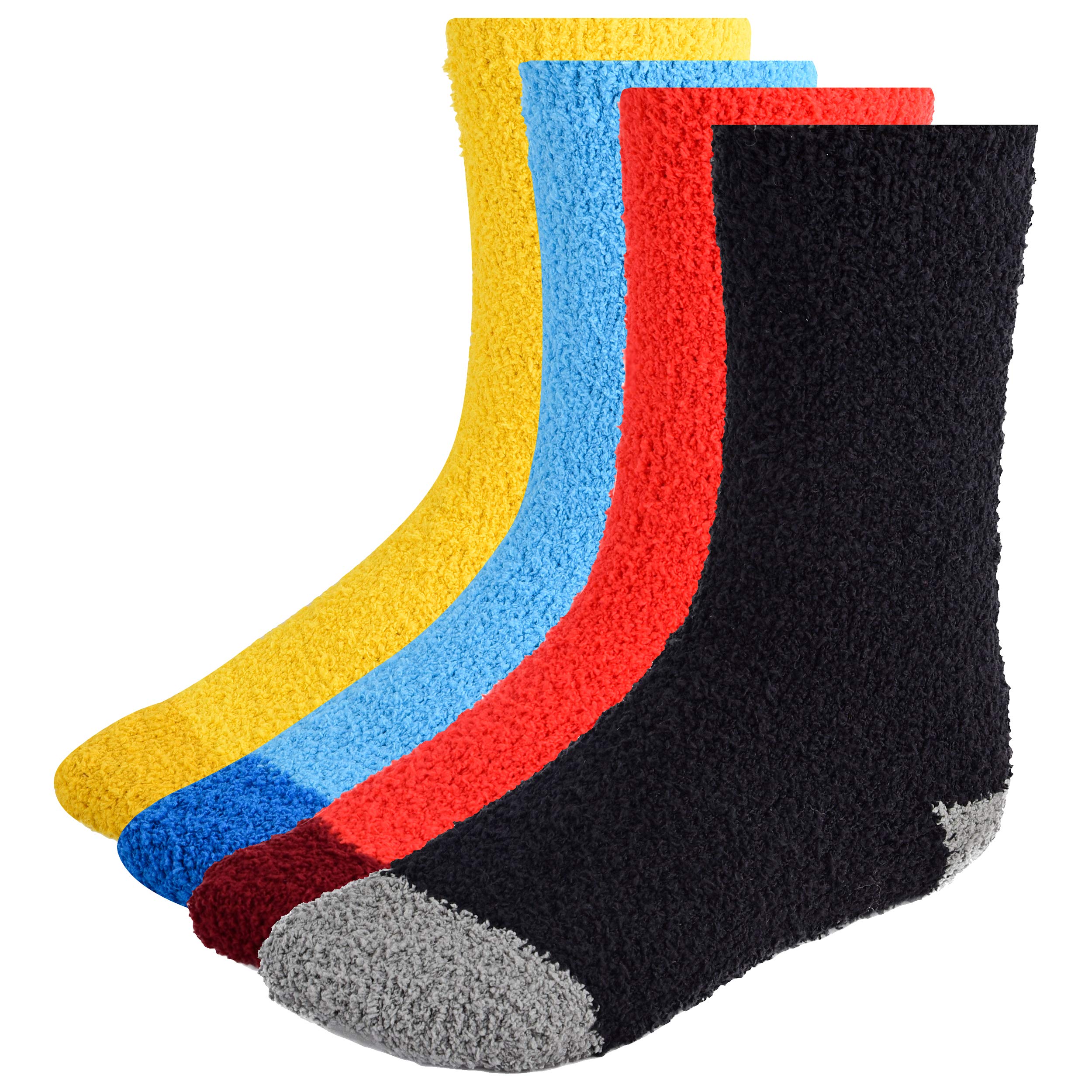 CyberGoods Men's Very Fuzzy Socks,Thermal,One Size Fits All,4 Pack,Black,Baby Blue,Honey Yellow,Wine Red
