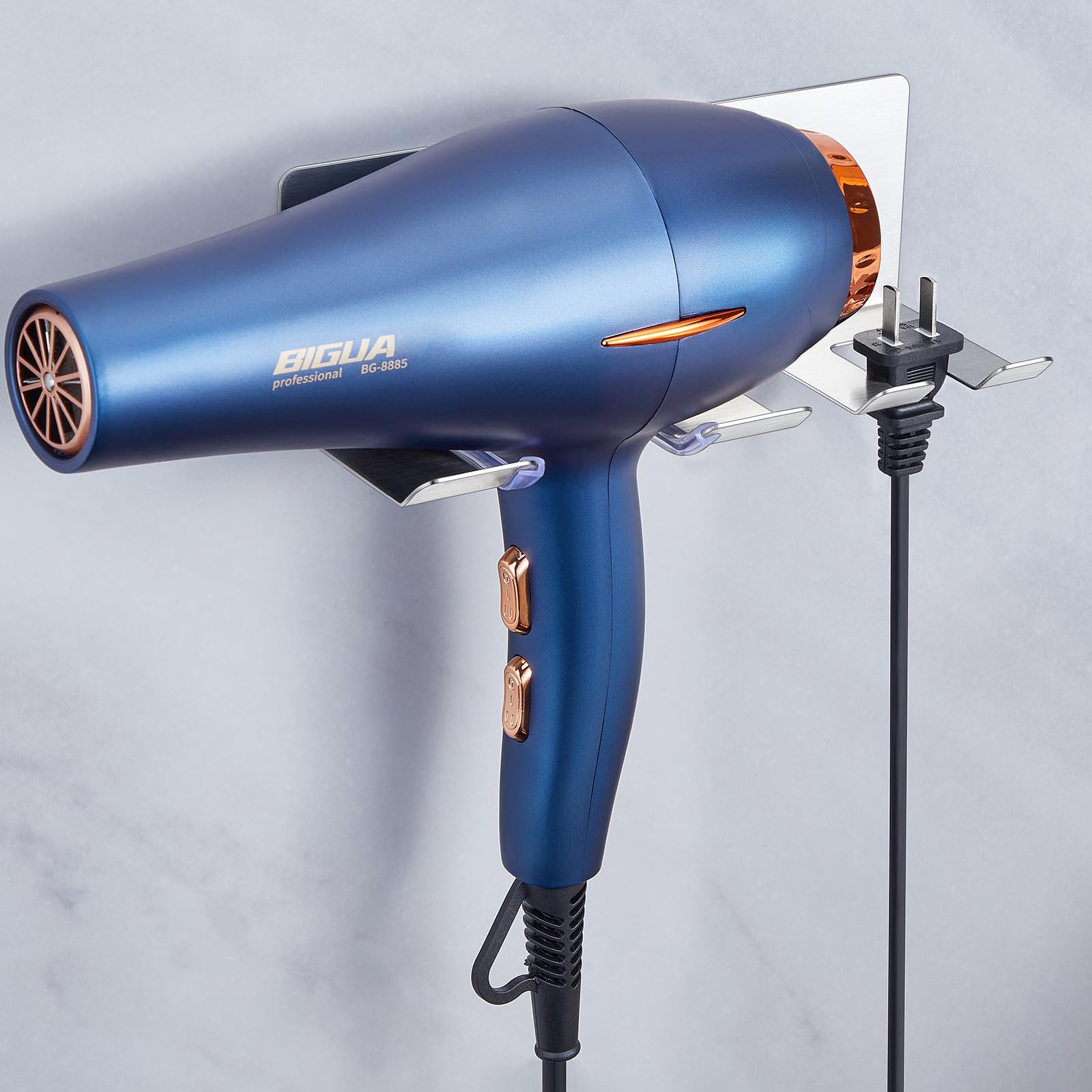 Hair Dryer Holder Wall Mounted, Adhesive Bathroom Blow Dryer Holder, Stainless Steel Hair Dryer Holder, Hair Tool Organizer No Drilling, Hairdryer Holder for Bathroom Barber Shops