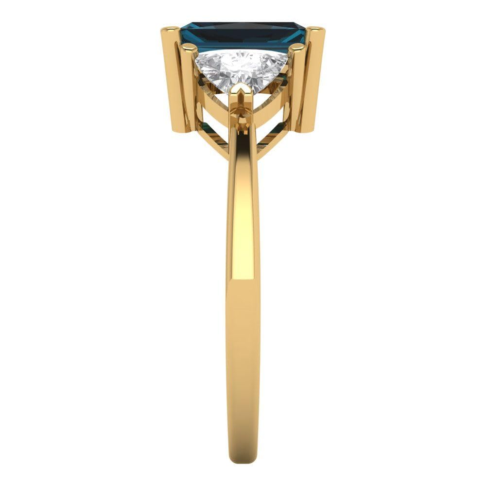 Clara Pucci 2.97ct Emerald Trillion cut 3 stone Solitaire Natural London Blue Topaz gemstone designer Modern Ring 14k Yellow Gold