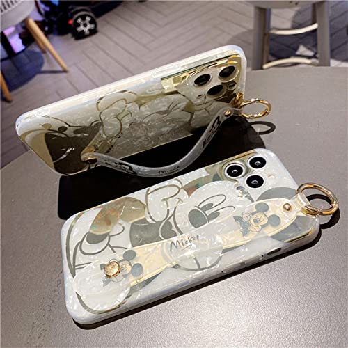 Hosiss Cartoon Case for iPhone 14 Pro Max 6.7" with HD Screen Protector, Minnie Mouse with Wrist Strap Kickstand Metal Chain Strap Soft TPU Shockproof Protective for Girls Women
