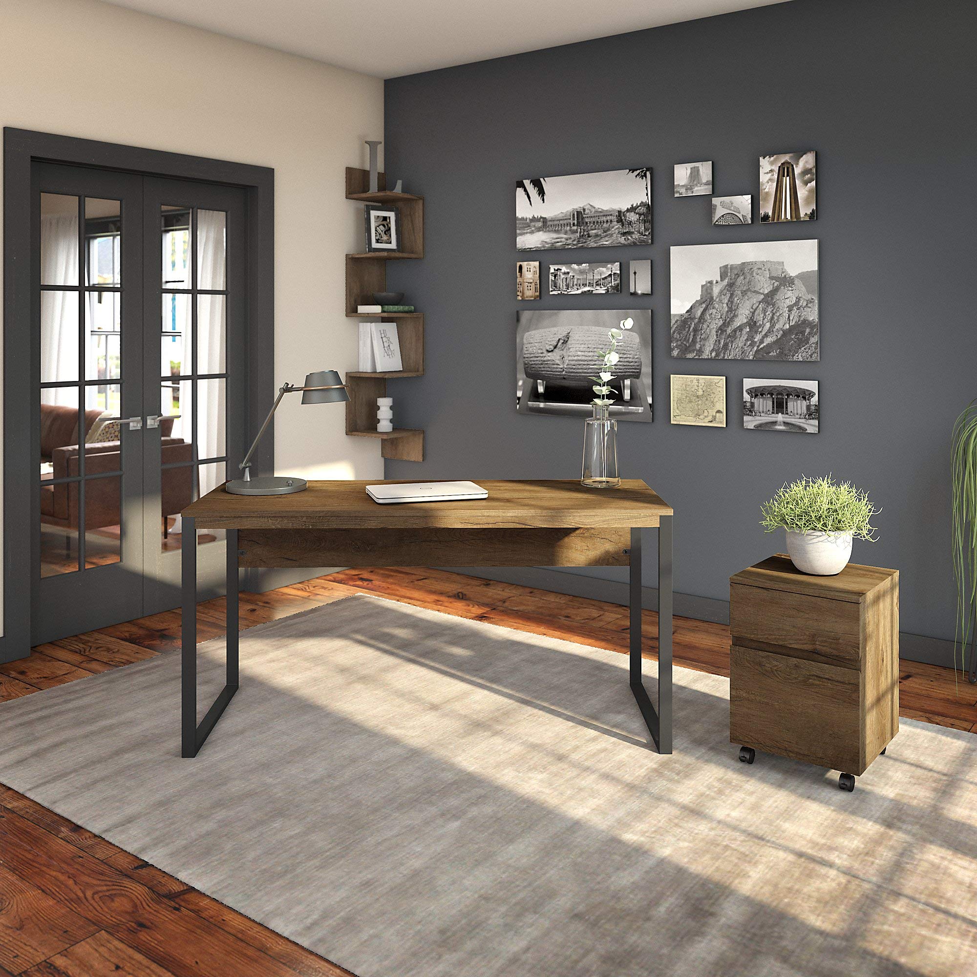 Bush Furniture Latitude Desk and Cabinet, 60W, Rustic Brown