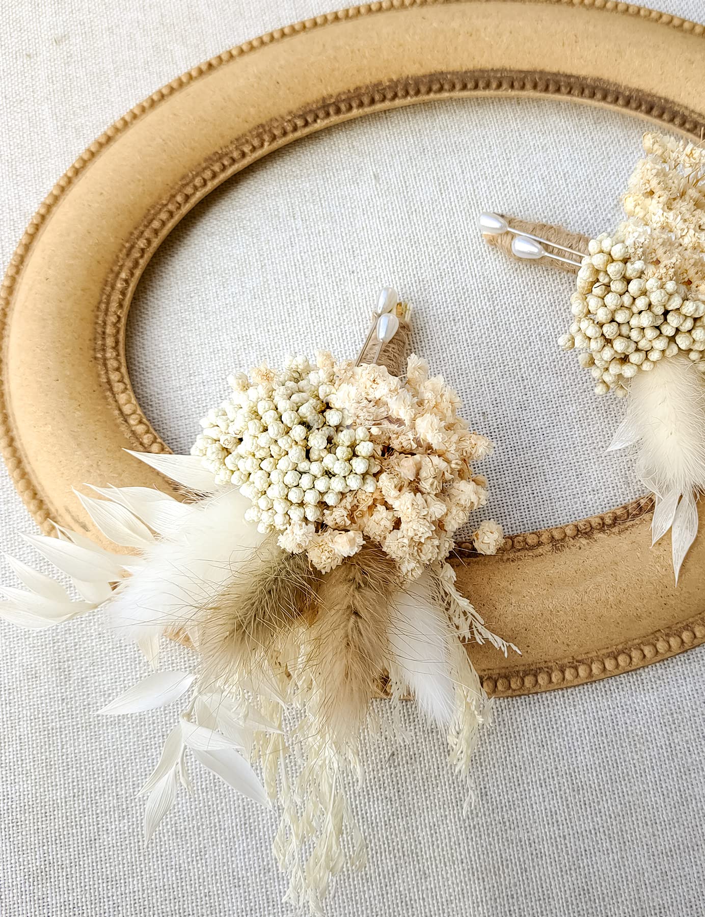 Dried Flowers Boutonnieres Set of 2 for Men Boho Fall Wedding Grooms Buttonhole Rustic Best Man Pampas Grass Dry Flower Decoration (Beige)