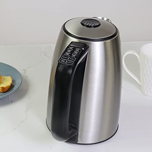 Kenmore 1.7L Cordless Electric Kettle w/ 6 Temperature Pre-Sets, Stainless Steel Teakettle w/LED light, Auto Shut-Off, Keep Warm, Boil-Dry Protection, Silver