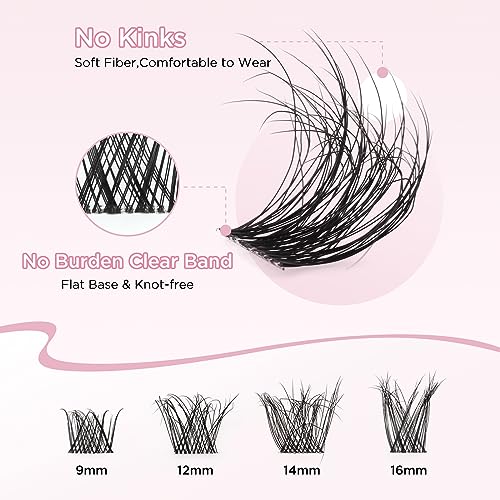 Cuckoo DIY Eyelash Extension Kit, 110 PCS DIY Cluster Eyelash Extension Kit With Lash Bond and Seal, Applicator Tool Lash Extensions Kit,9-16 Mix Lash Cluster Kit, 3D Cluster Eyelash Extensions Kit