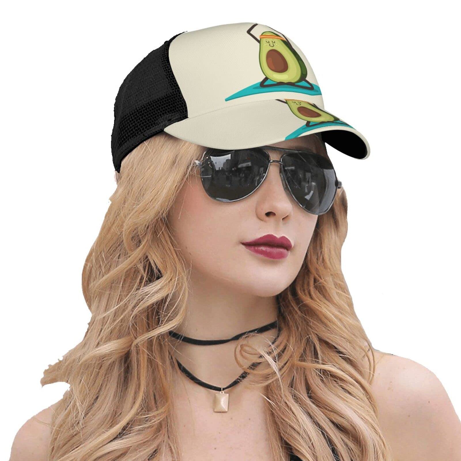 Cute Yoga Avocado Printed Adjustable Mesh Baseball Cap, Snapback Baseball Cap, Unisex Baseball Cap Hat Four Seasons are Suitable
