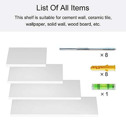 White Floating Shelves Wall Mounted Set of 4, Perfecct Home Decor for Living Room Kitchen Bedroom Bathroom Office Shelf with Towel Bar Décor Shelves Trophy Display Photo Frames and More…
