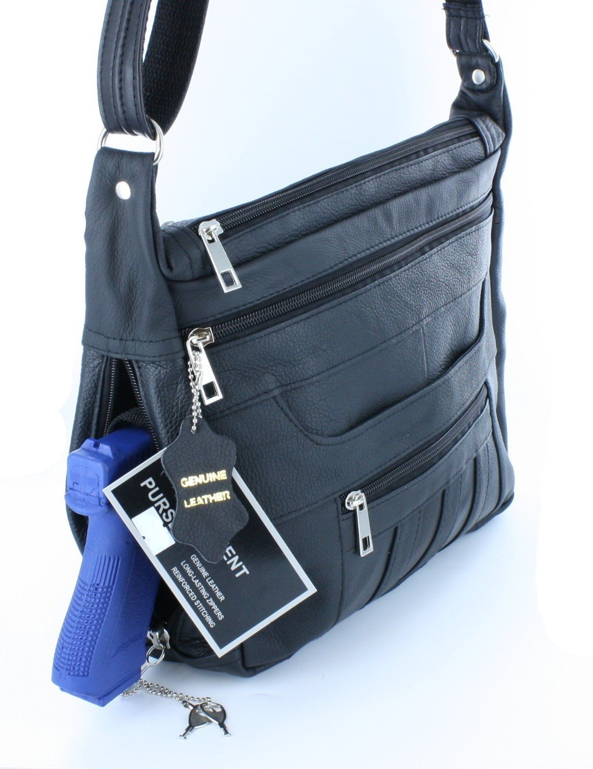 Roma F.C. Black Crossbody or Shoulder Carry Leather Locking Concealment Purse - CCW Concealed Carry Gun Bag