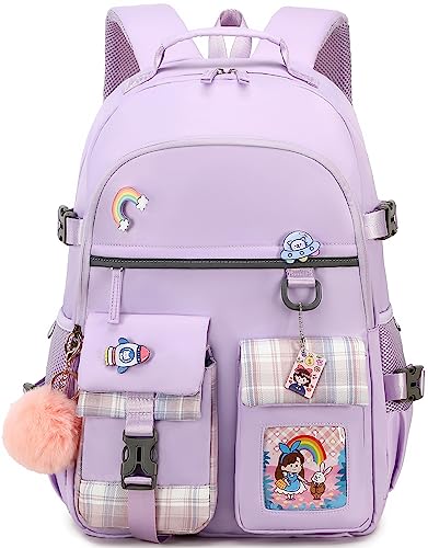 Hey Yoo Cute School Backpack for Girls Backpack for School Bag Kids Backpacks for Girls Kawaii Bookbag for Teen Girls (Purple)