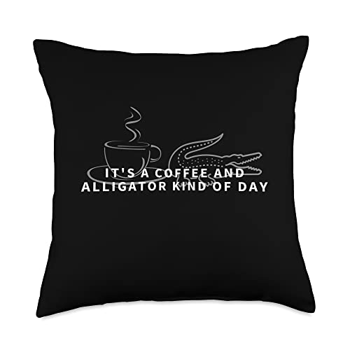 Funny Alligator and Crocodile Tees Coffee Kind of Day Funny Crocodile Alligator Throw Pillow, 18x18, Multicolor