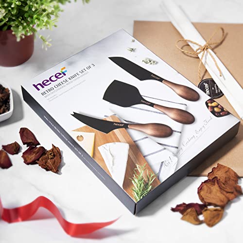 hecef Cheese Knife Set of 3, Bronze Grain Multipurpose Cheese Knife, Retro Cheese Knife, Set Includes Pronged Knife, Hard Cheese Knife & Chisel Knife, Black, Excellent Gift, with Gift Box