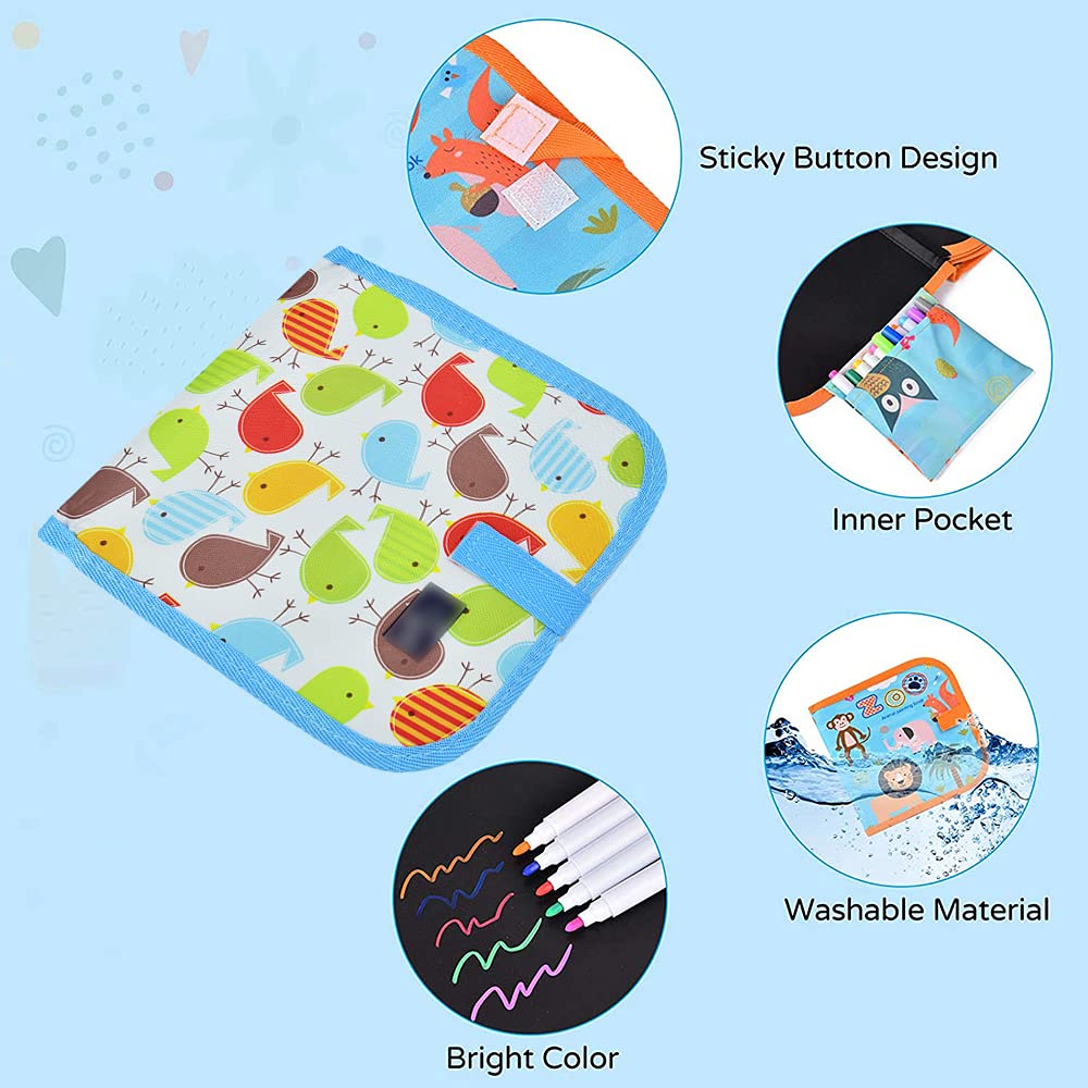 T-Antrix Kids Erasable Doodle Book Set, Reusable Drawing Pads, Preschool Travel Art Toy Scribbler Board for Travel, Road Trip, 14 Pages with 12 Watercolor Pens