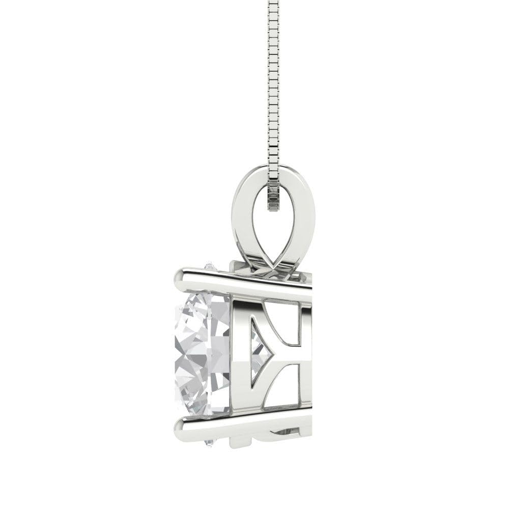Clara Pucci 3.0 ct Round Cut Stunning Genuine Moissanite Solitaire Pendant Necklace With 18" Gold Chain box Solid 14k White Gold
