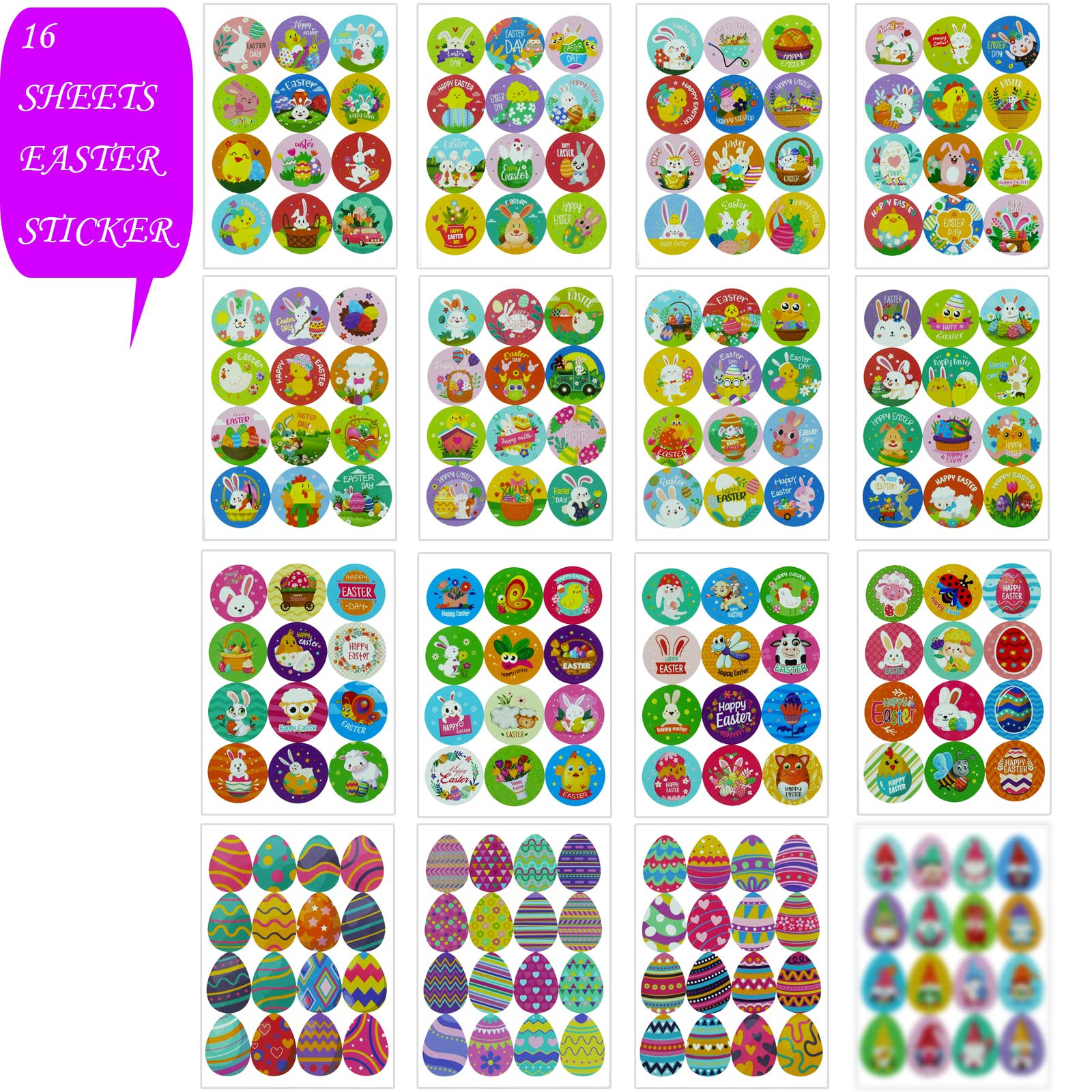 Easter Stickers for Kids 16 Sheets Easter Day Assorted Designs Animal Stickers Easter Art Craft Easter Gift Party Favors for Boys and Girls
