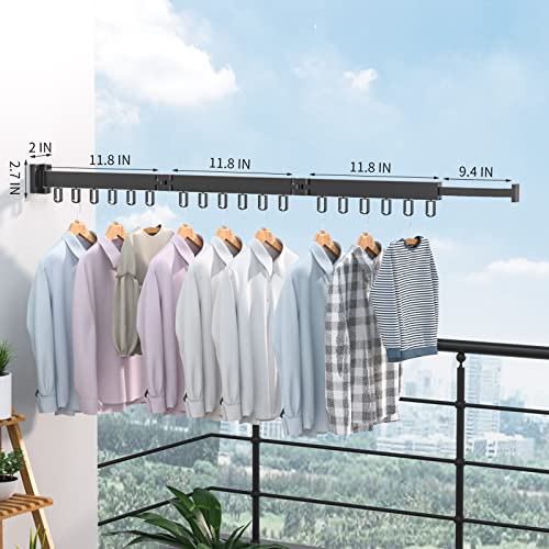 HotMax Clothes Drying Rack Wall Mounted, Retractable Collapsible Drying Racks for Laundry, Space Saving Dryer Rack, Balcony, Apartment Space Saver Organization(Tri-fold, Black)