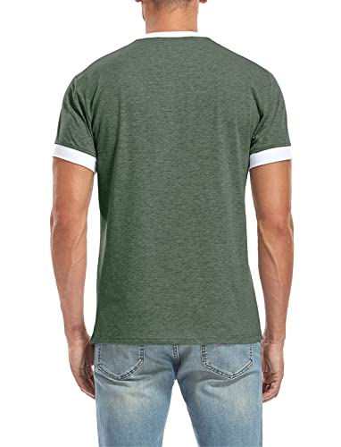 YeeHoo Men's Henley Short Sleeve Slim-Fit Casual T-Shirts with Button Placket Green