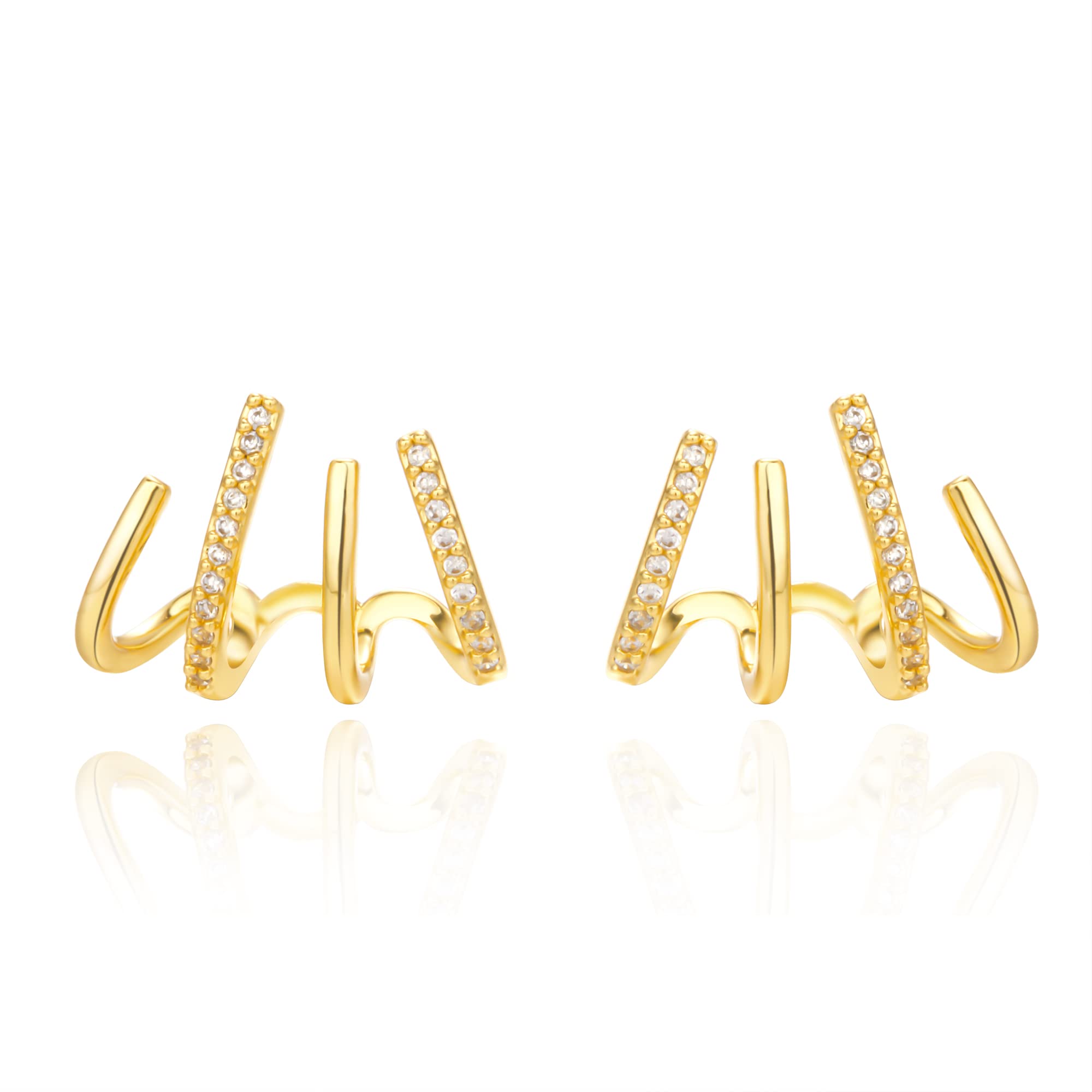 Claw Cuff Earring for Women, Zircon Needle Ear Cuffs Stud Earrings Minimalist Ear Wrap Piercing Earrings for Girls (2 Pcs Gold+2 Pcs Silver)