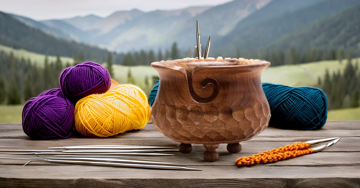 Handmade Wooden Yarn Holder β Large (7x4) Pot Shape Yarn Storage Bowl for Crocheting β Crochet Yarn Bowl Large - Crafting Gift for Knitters & Crocheters