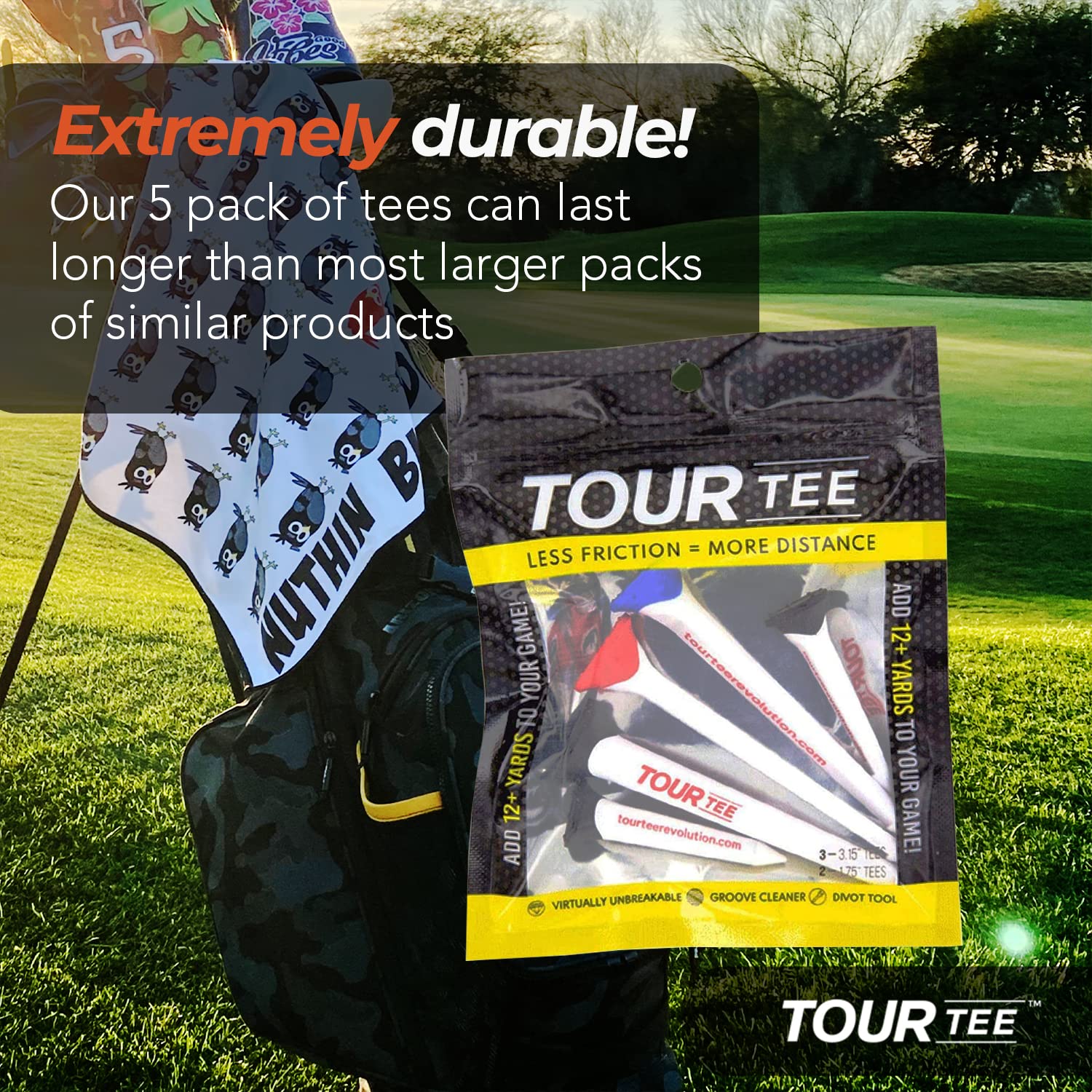 CMC Design Tour Tee Combo Pack - Frictionless Golf Tees for More Distance & Consistent Yards - Three 3.15β and Two 1.75β Golf Tees