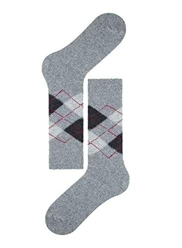 BROSS Checked Patterned Wool Men Socks ISoft Comfortable Wool Winter Socks for Men I Thick Socks I Cashmere Socks I (as1, numeric_9-12, Gray)