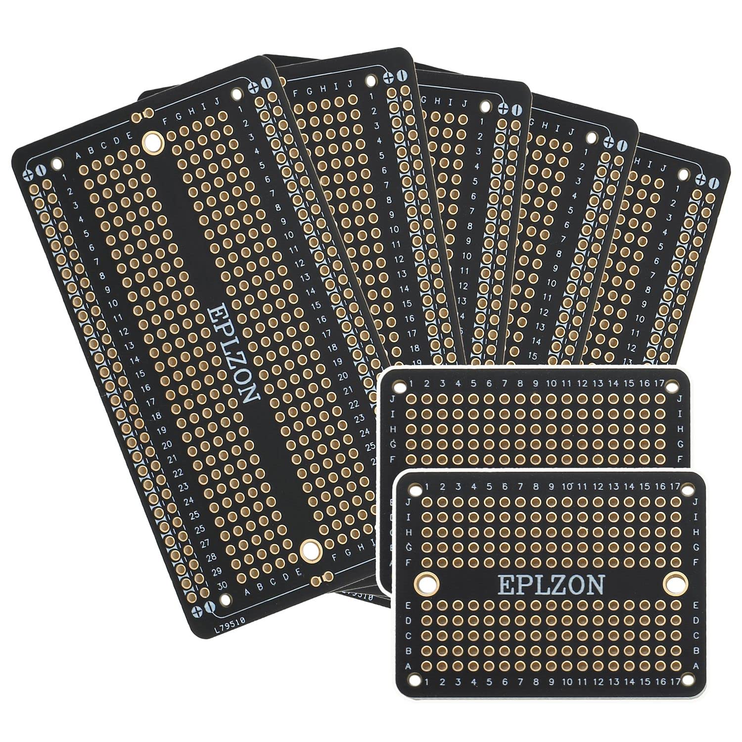 EPLZON Solderable Breadboard PCB Board Gold-Plated Solder Breadboard for DIY Electronics Projects Apply to Arduino Soldering Projects 3.5"x2.05" (5 Pack + 2 Mini Board, Black)