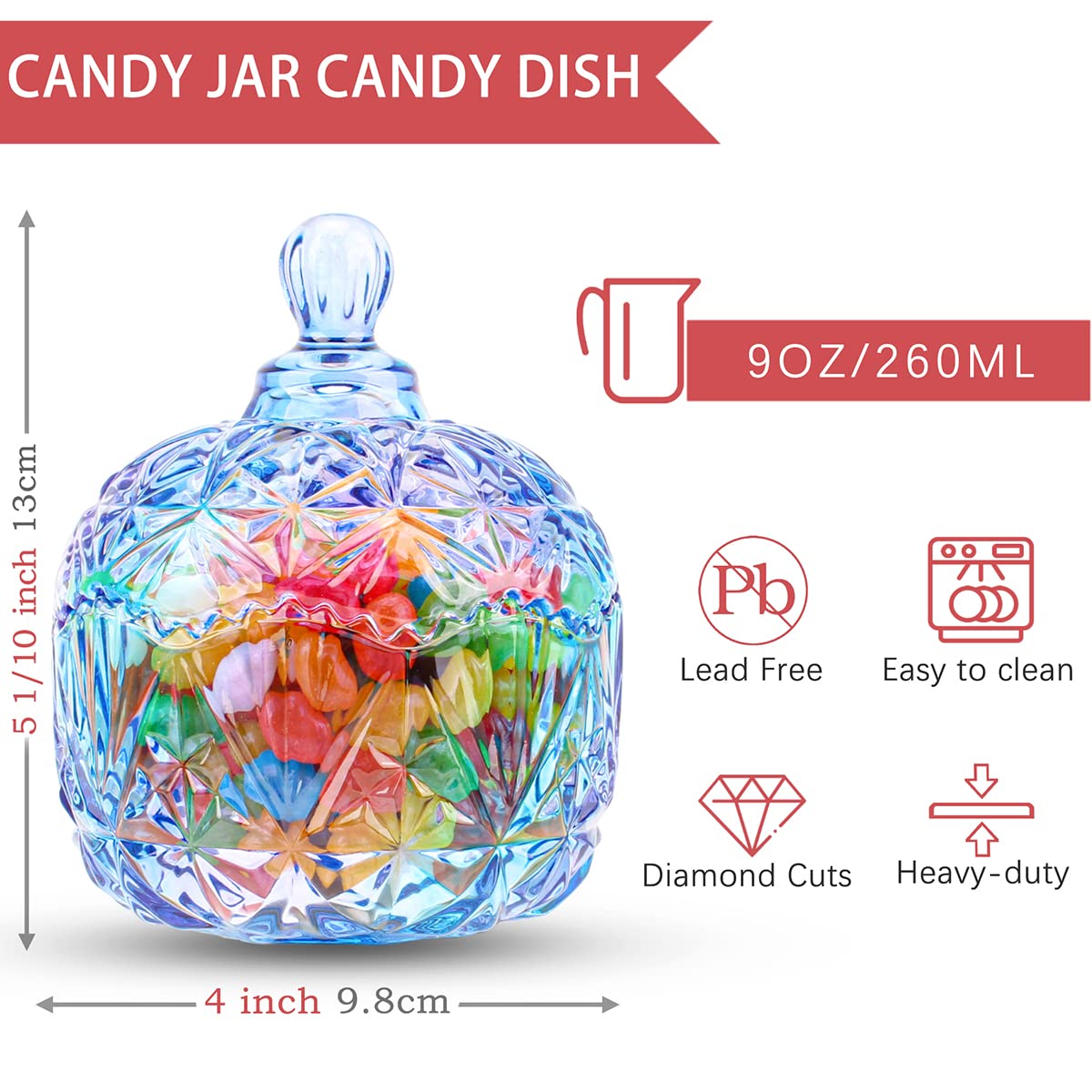 Danmu 1Pc Colorful Glass Storage Jar, Candy Jar with Lid, Cookie Jar, Jewelry Box Buffet Jar Biscuit Containers Color B(260ml / 9oz)